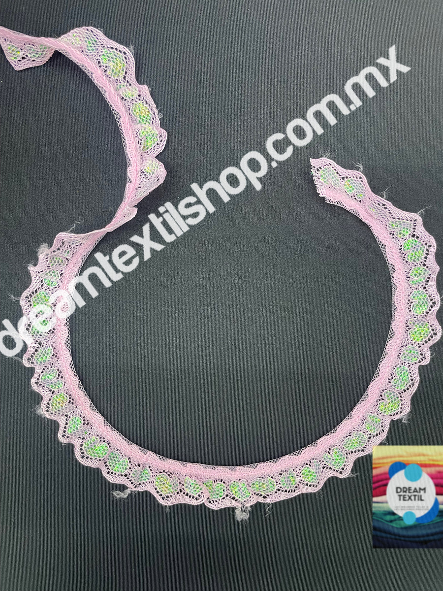 Encaje de plisado brilloso corazÌ_n rosa 2 cm ancho – Dream Textil